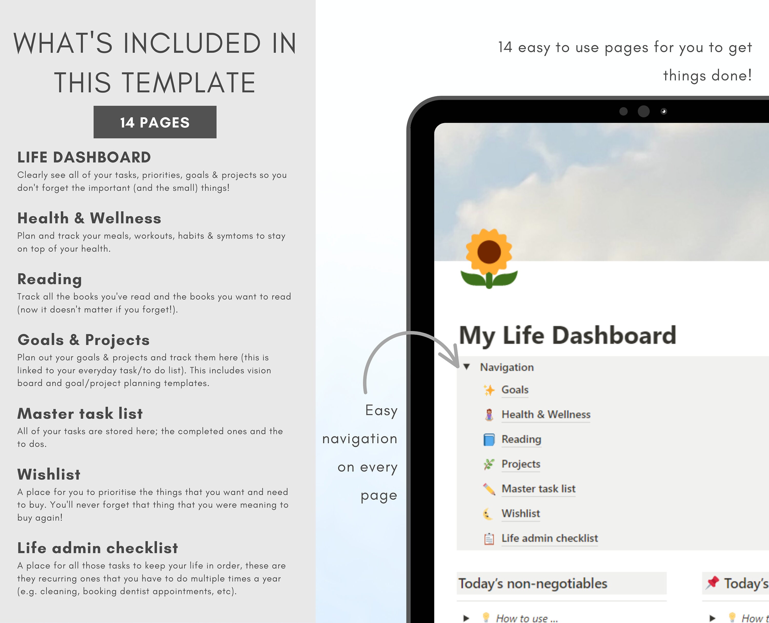 Notion Template Life Planner Notion Productivity Dashboard, Notion ...