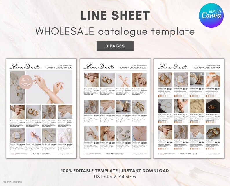Printable Wholesale Line Sheet Template | Canva Editable (digital ...