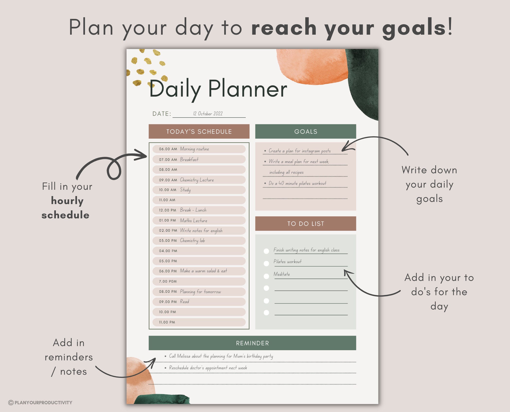 Pink and Green Daily Planner, Simple Hourly Schedule, Aesthetic ...