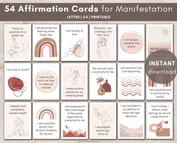 Positive Affirmation Card Deck Vision Board Printables Cards - Etsy