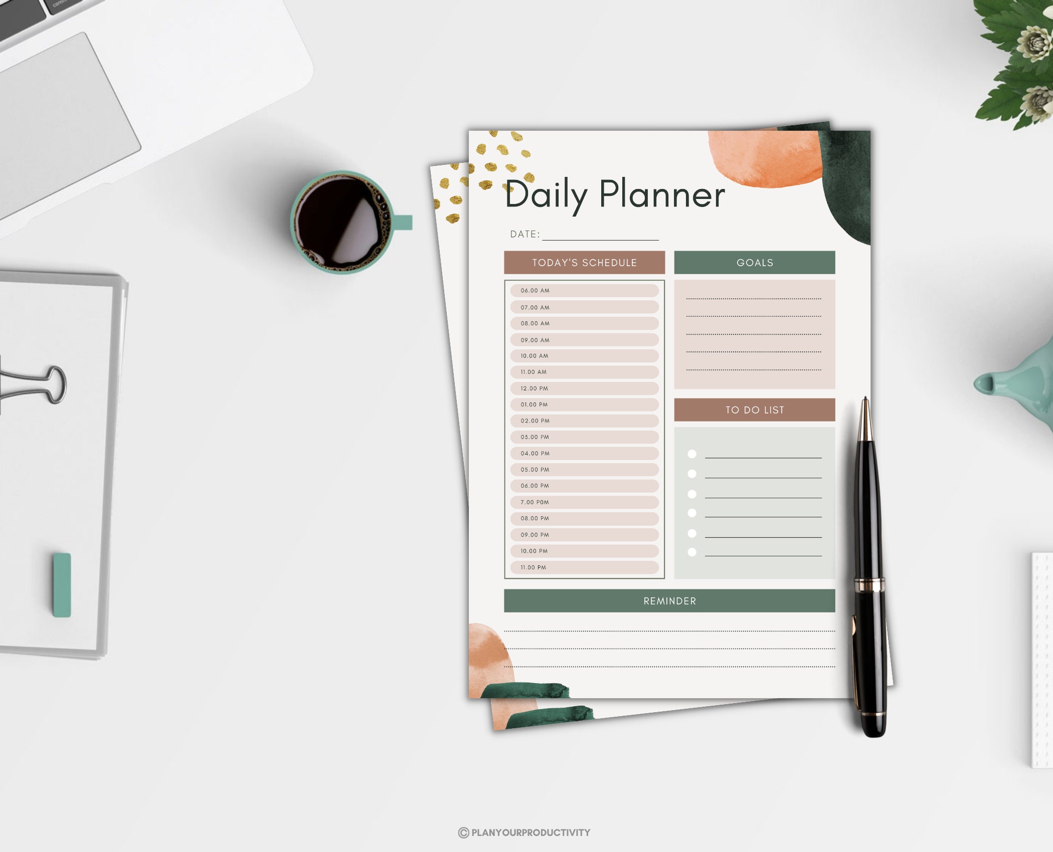 Pink and Green Daily Planner, Simple Hourly Schedule, Aesthetic ...