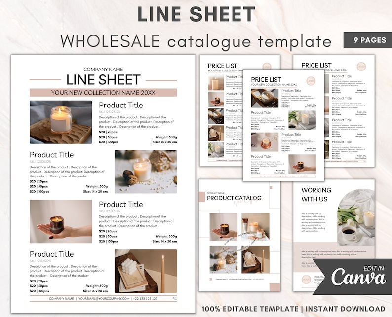 Line Sheet Template, Candle Wholesale Catalog, Editable Wholesale ...