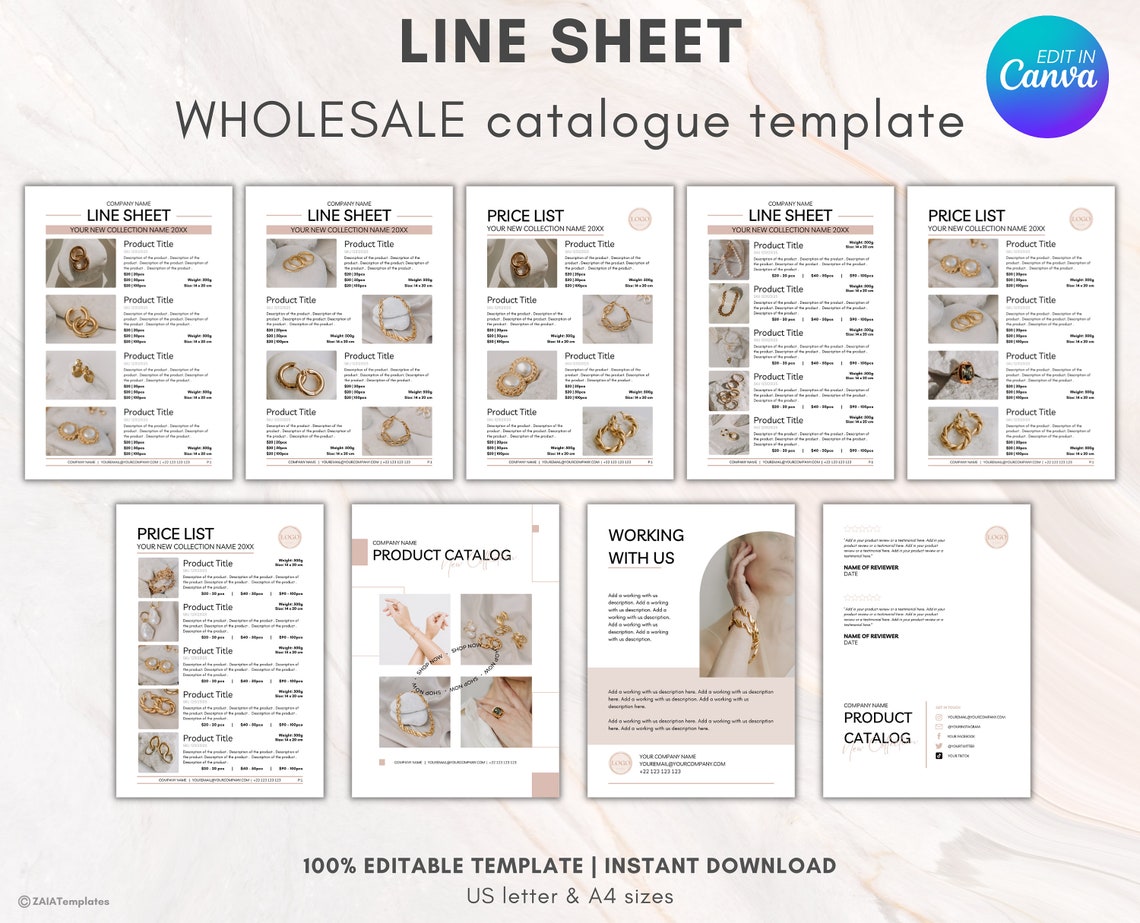 Wholesale Line Sheet Template, Editable Catalog, Canva Layout (digital ...