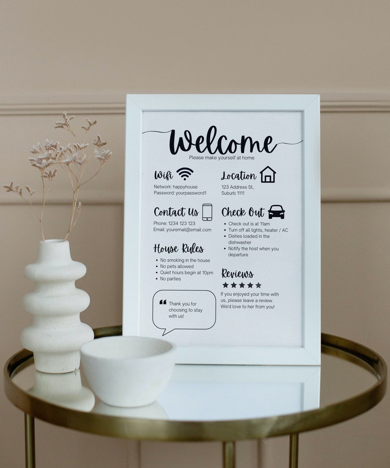 Airbnb Welcome Sign, Guest House Rules, Wifi (editable Template ...