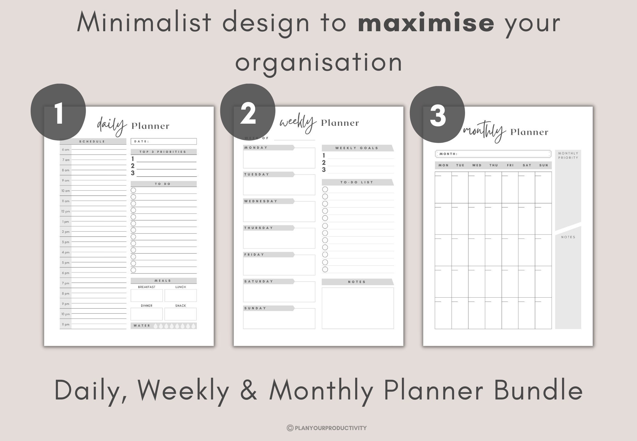 Daily Weekly Monthly Planner, Printable Schedule, Everyday Reflection ...