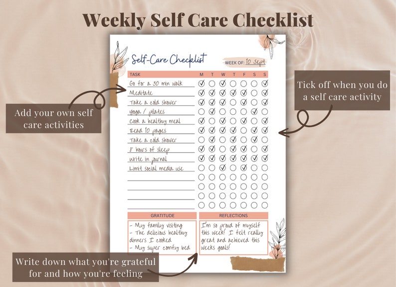 Self Care Checklist Self-care Planner Printable Selfcare - Etsy