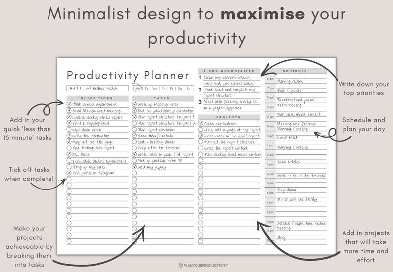 Productivity Planner Printable Planner Daily Planner - Etsy