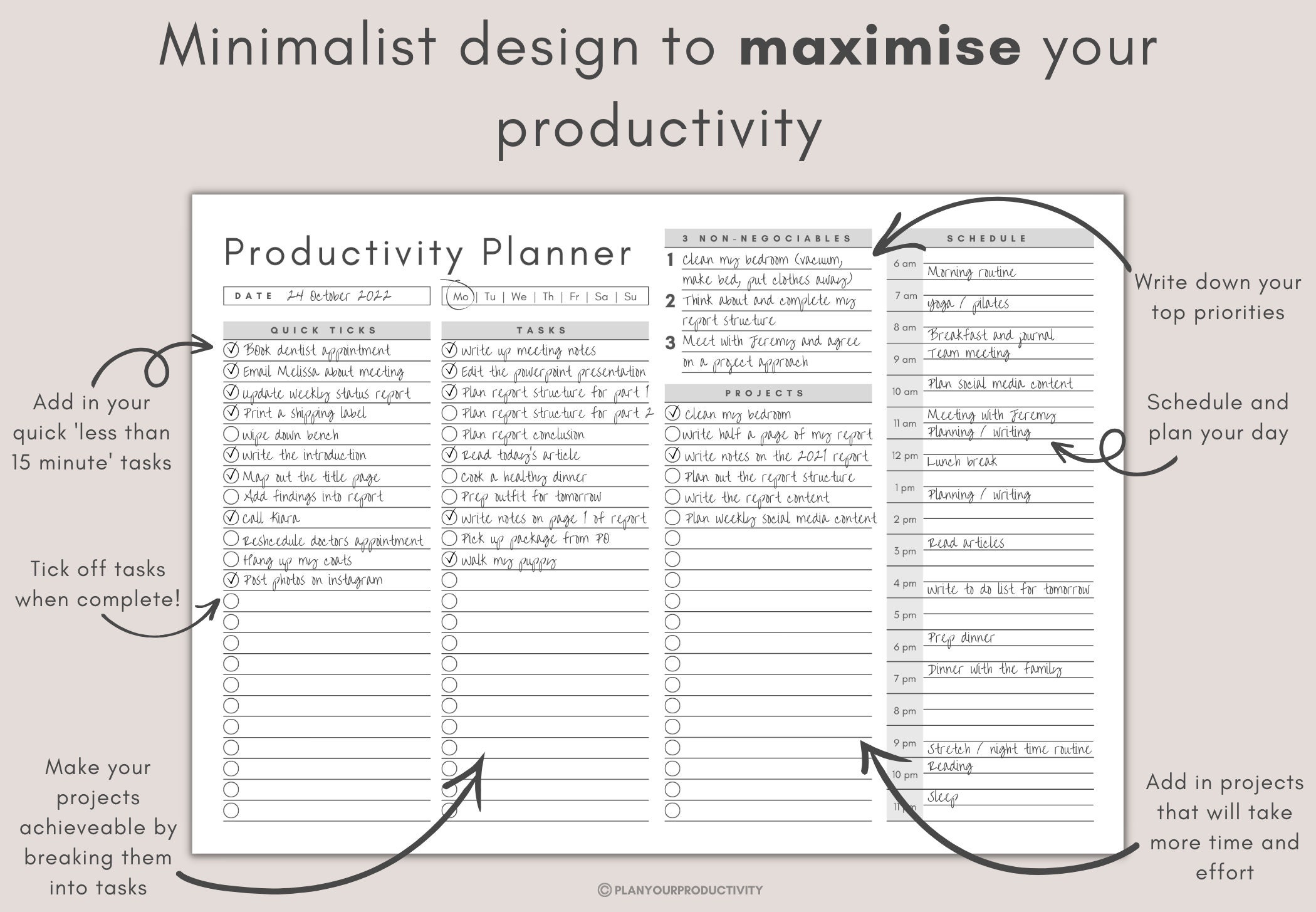 Productivity Planner, Printable Planner, Daily Planner, Schedule ...