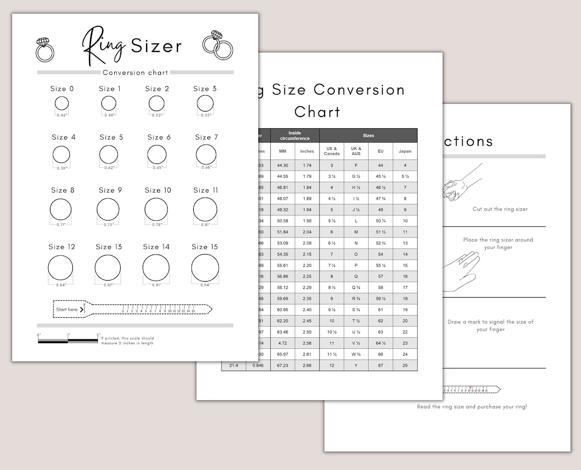 Printable Ring Sizer | Ring Size Inches | Printable Measuring Tool | International Ring Size ...