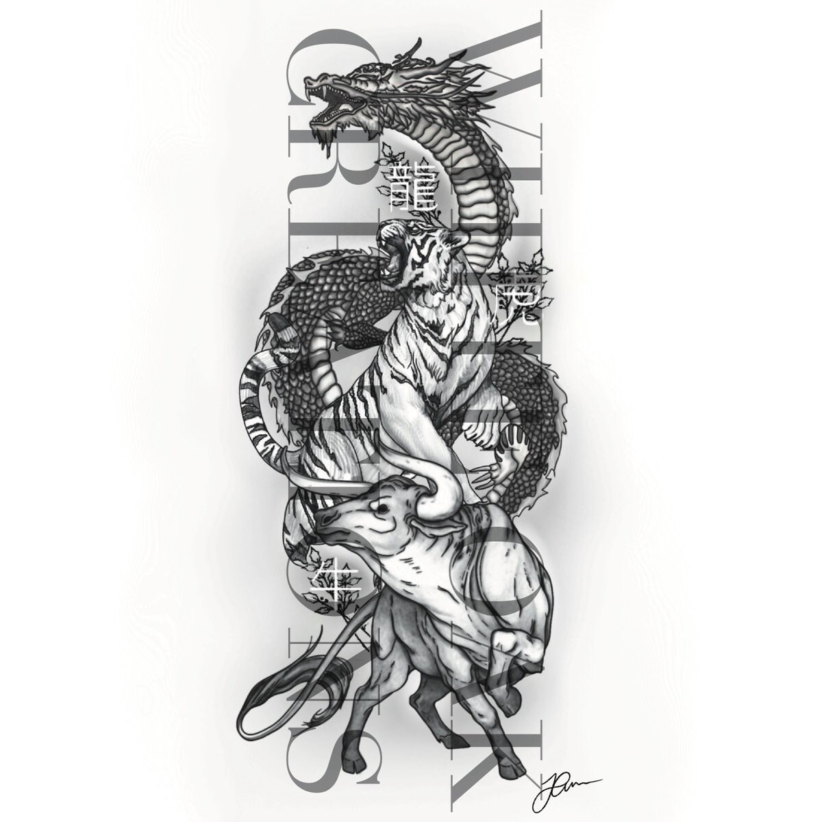 Chinese Tiger And Dragon Drawing