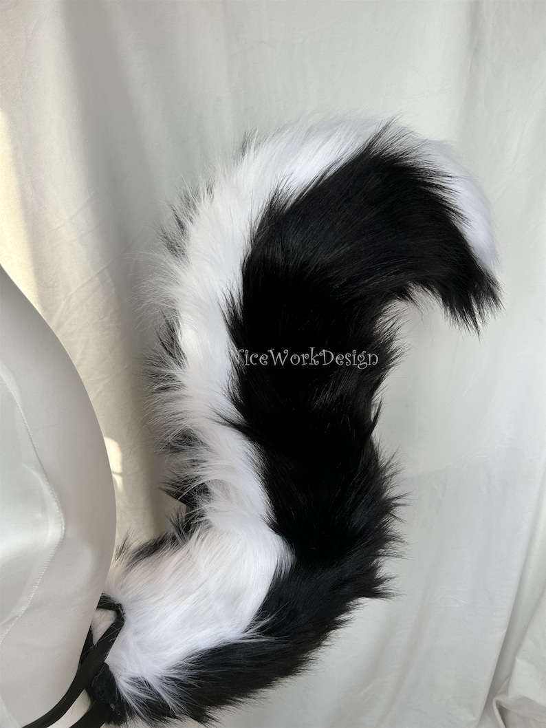Handmade Striped Skunks Tail for Cosplay Skunks, Big Furry Black White ...