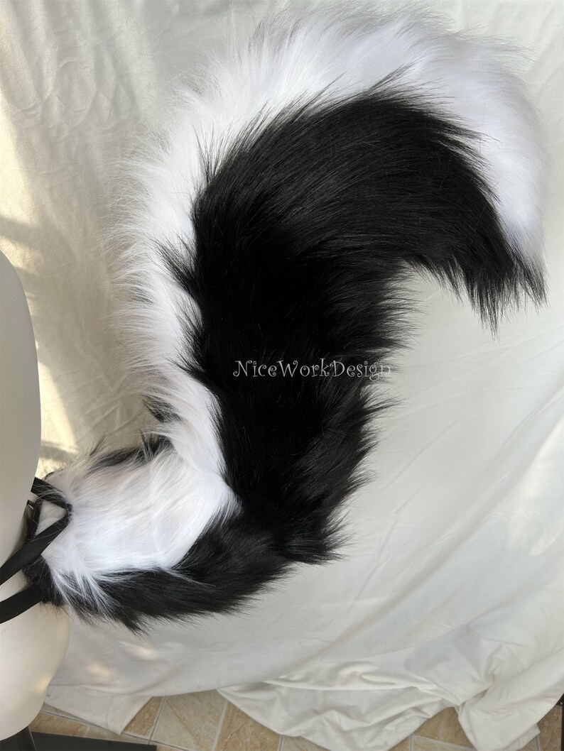 Handmade Striped Skunks Tail for Cosplay Skunks, Big Furry Black White ...