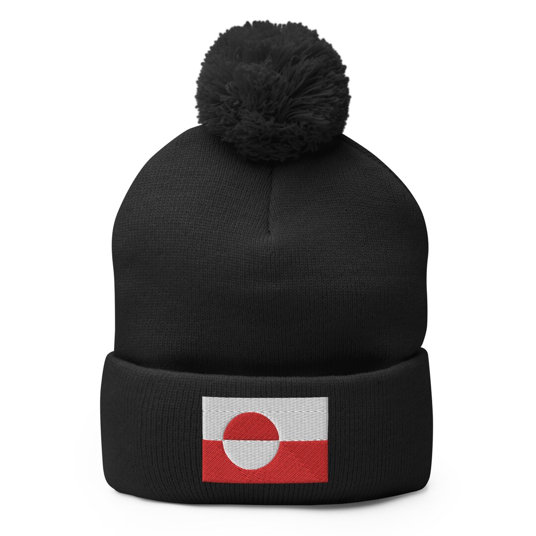 Greenland Beanie, Greenland Flag Embroidered Pom Pom Beanie, Greenland ...