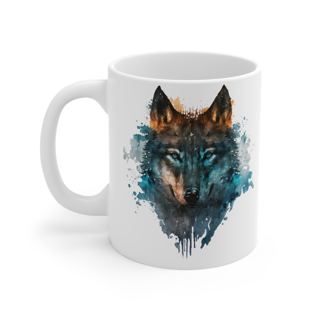 Watercolor Wolf Mug, Wolf Mugs, Gray Wolf 11oz Ceramic Mug, Cute Animal ...