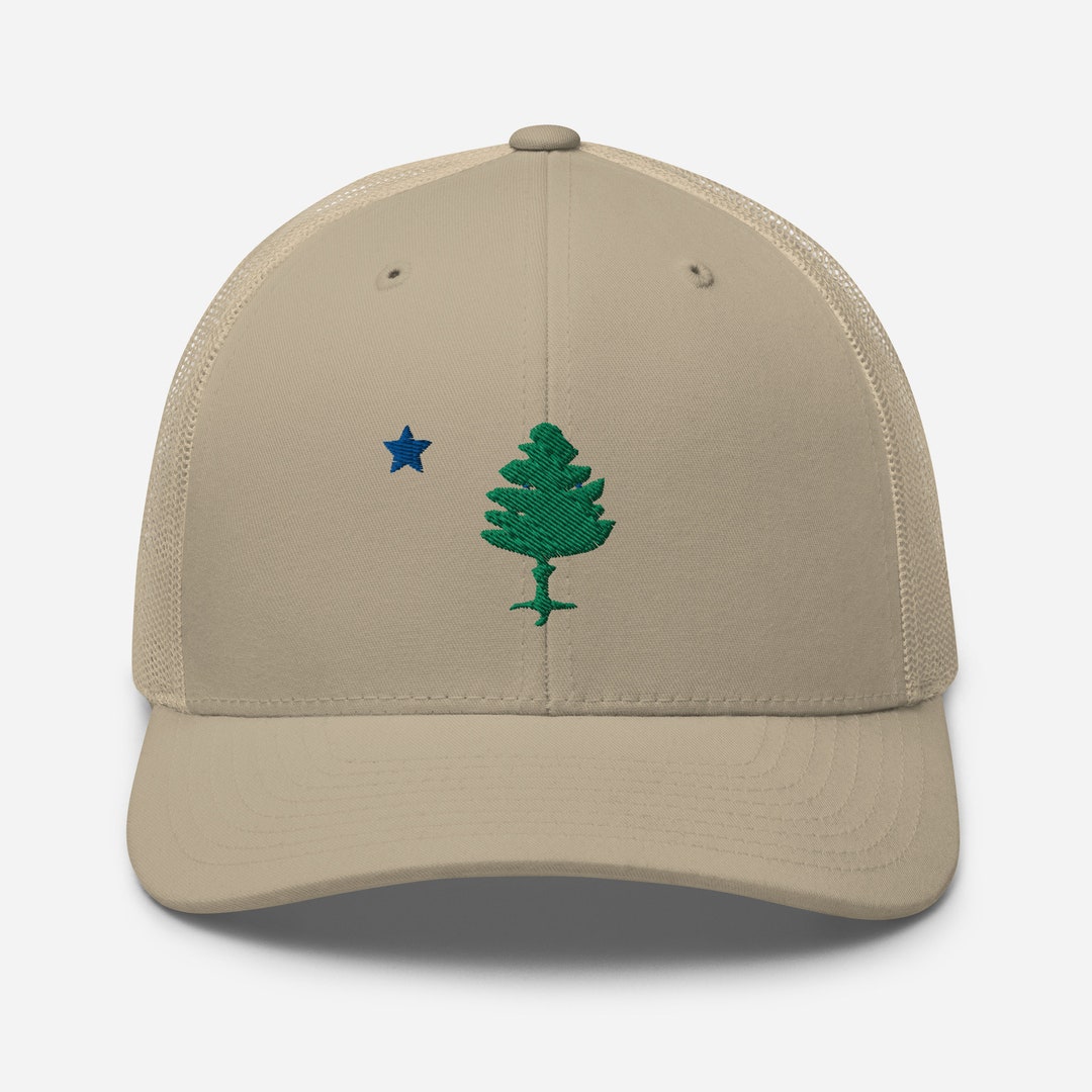 Maine Hat, Original Maine Flag Embroidered Trucker Hat, Maine Pine Tree ...