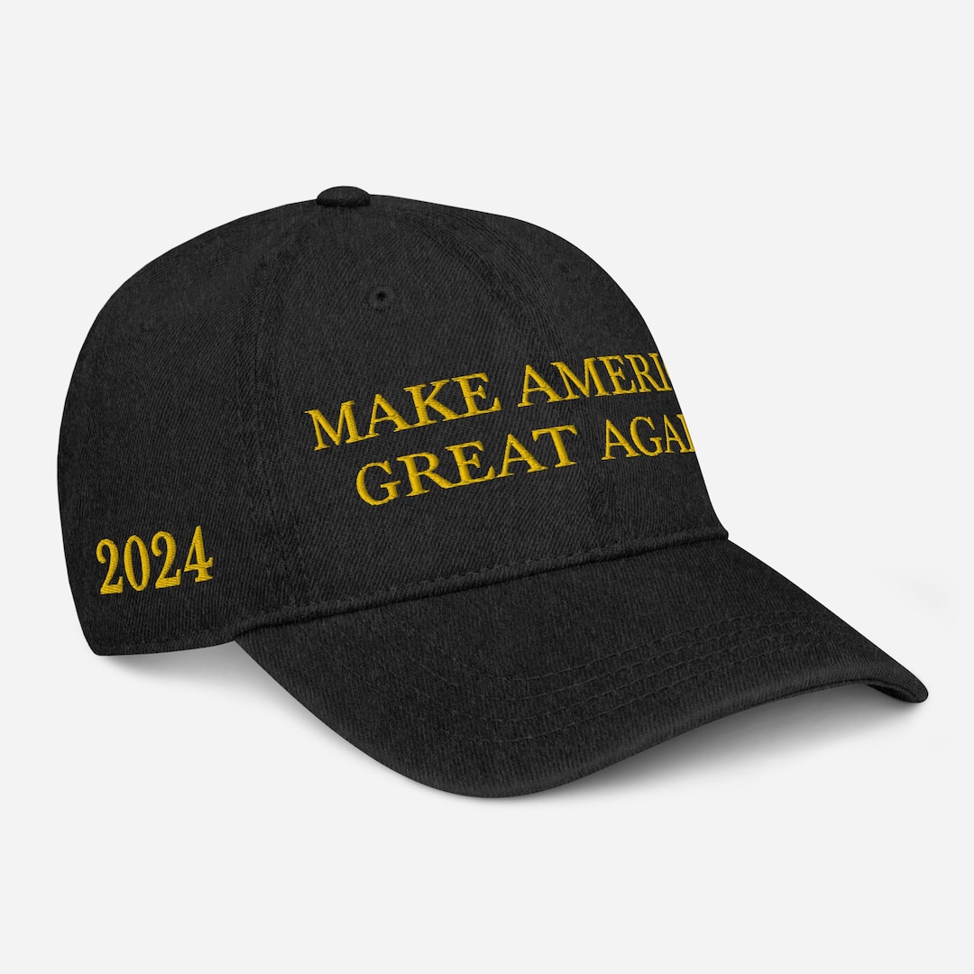 Gold MAGA Hat, Make America Great Again Gold on Black Embroidery Denim ...