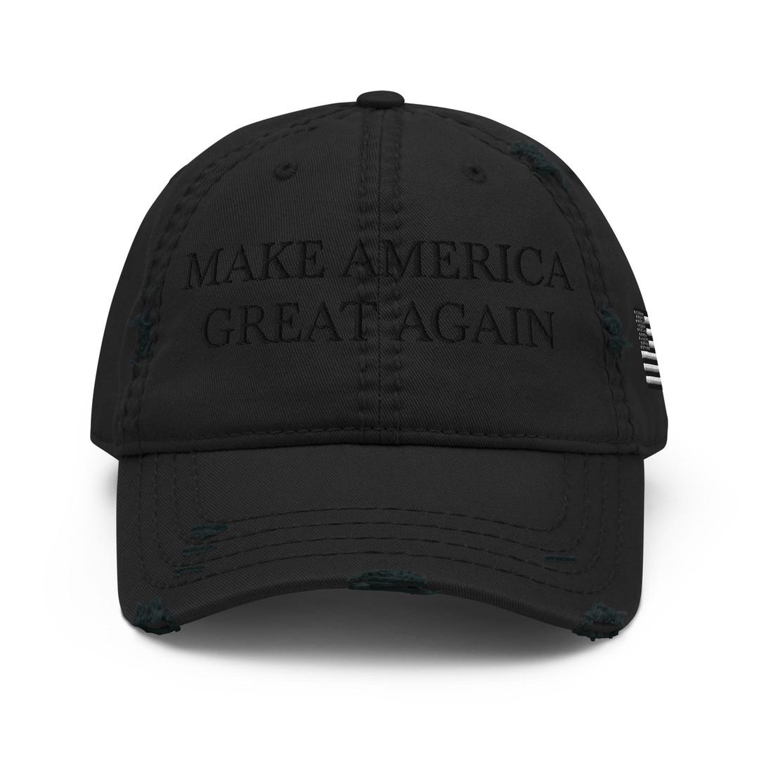 Black MAGA Hat, Subtle Black on Black Embroidery Distressed Dad Cap ...