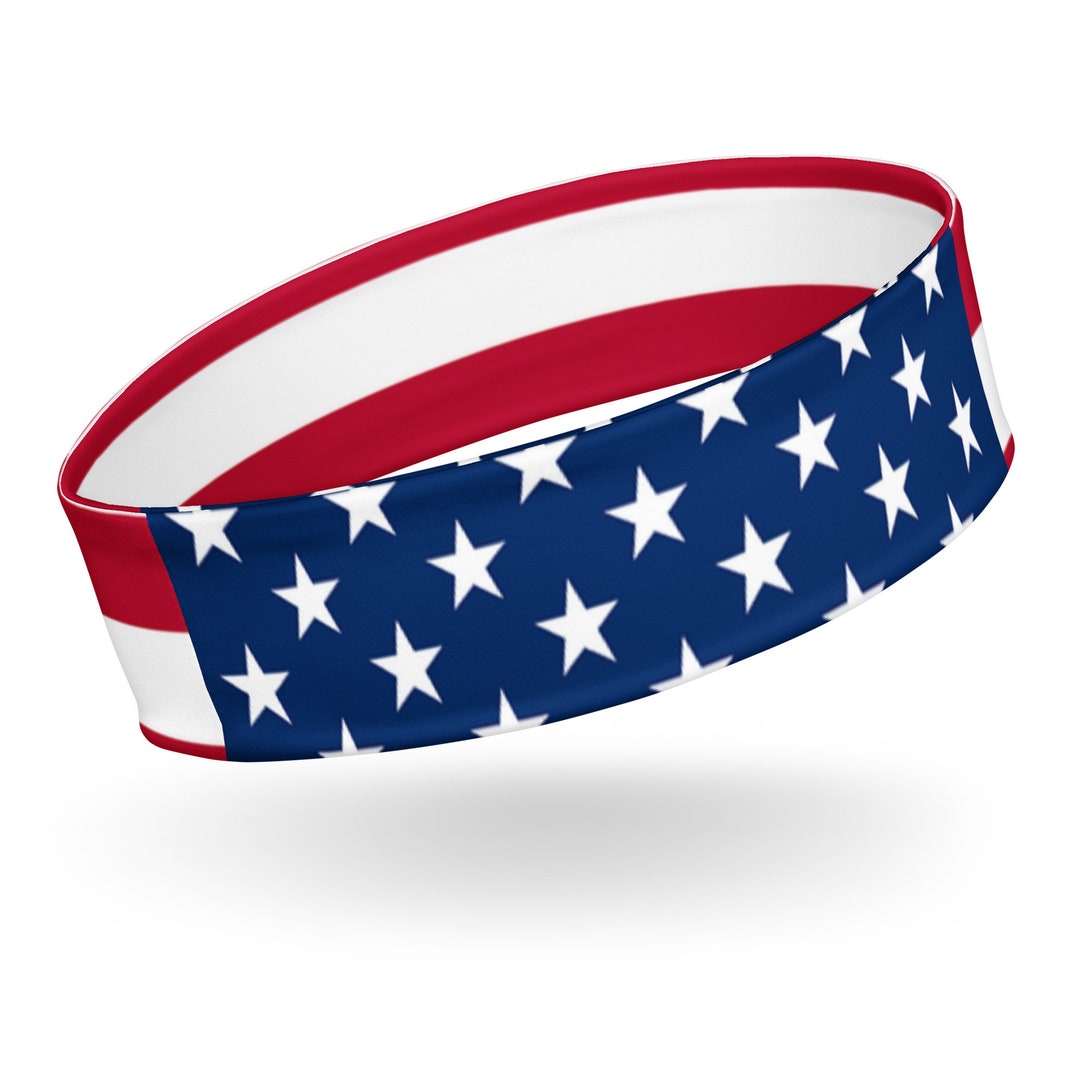 American Flag Headband, USA Flag Printed Stretch Headband, Patriotic ...