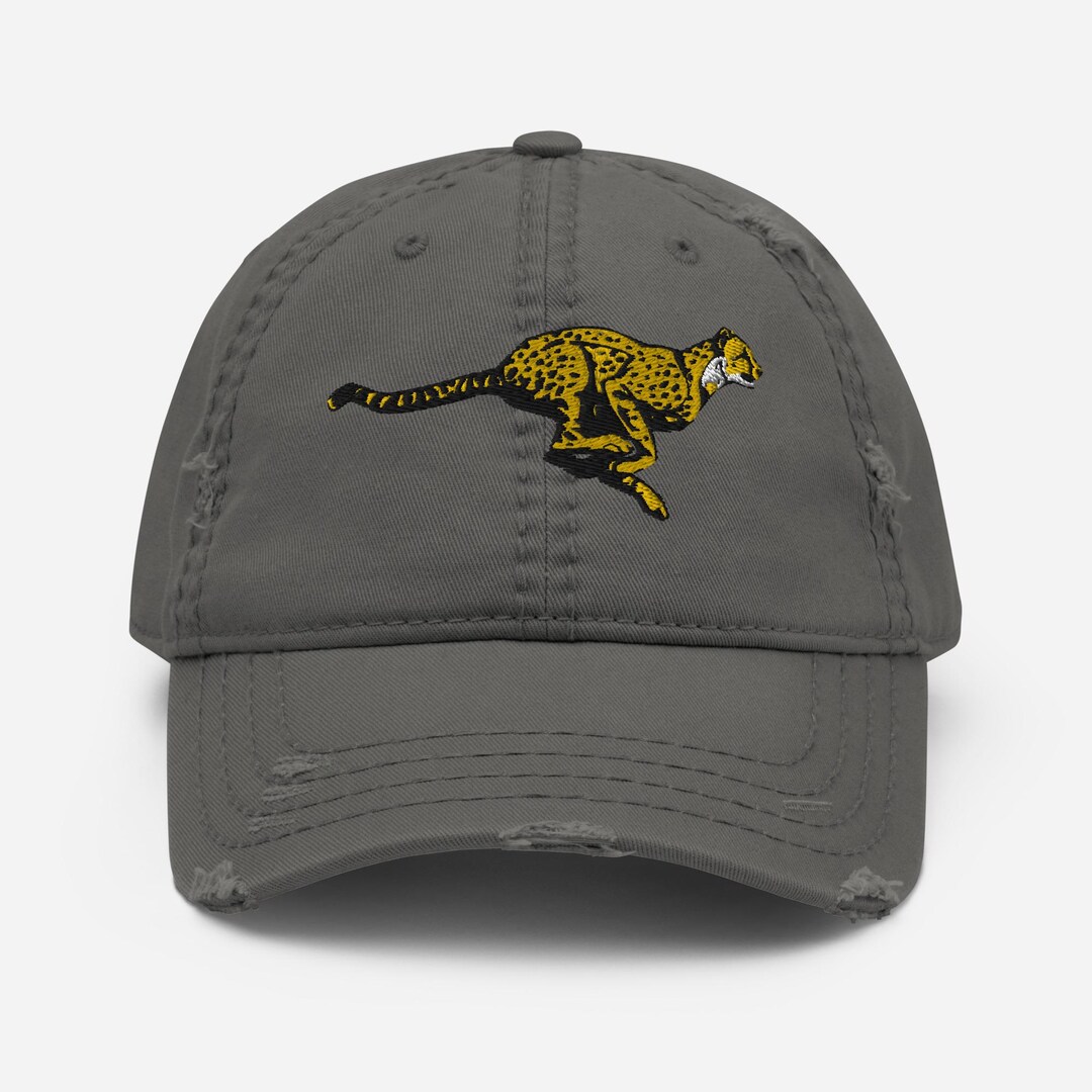 Cheetah Hat, Running Cheetah Silhouette Embroidered Distressed Dad Cap ...