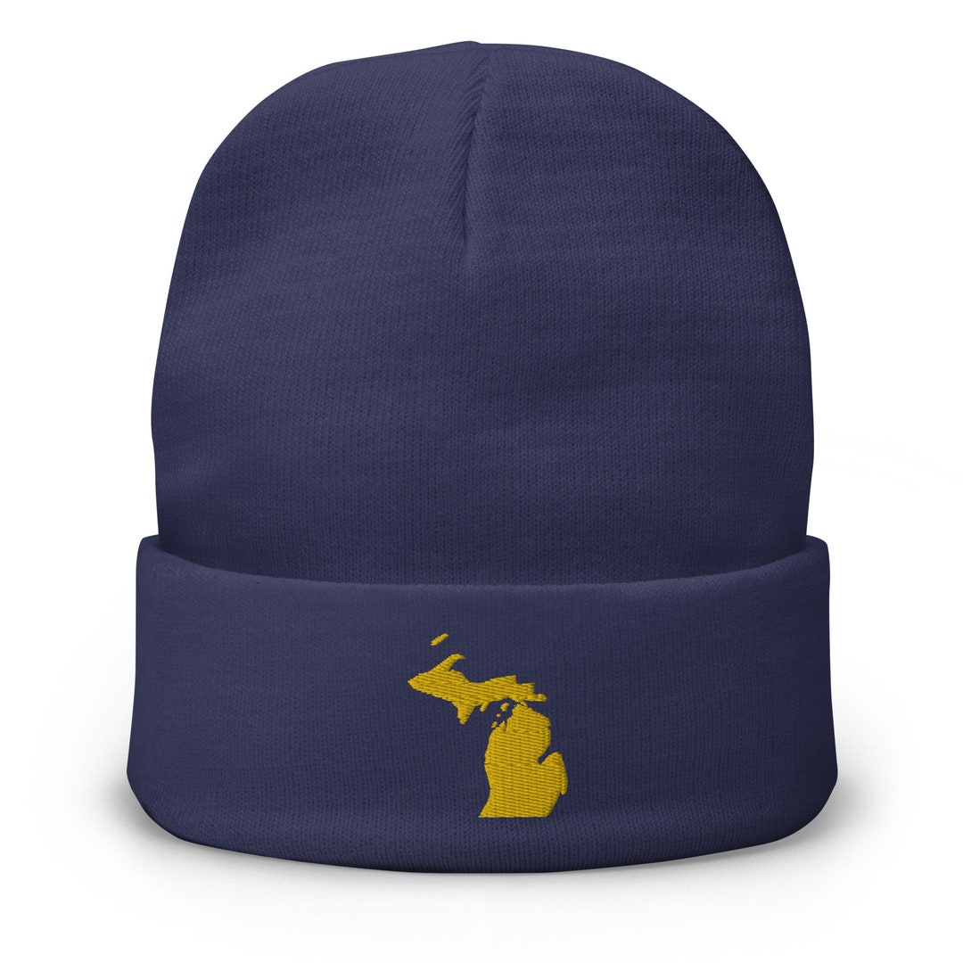Michigan State Map Outline Embroidered Beanie, Michigan Winter Hat ...