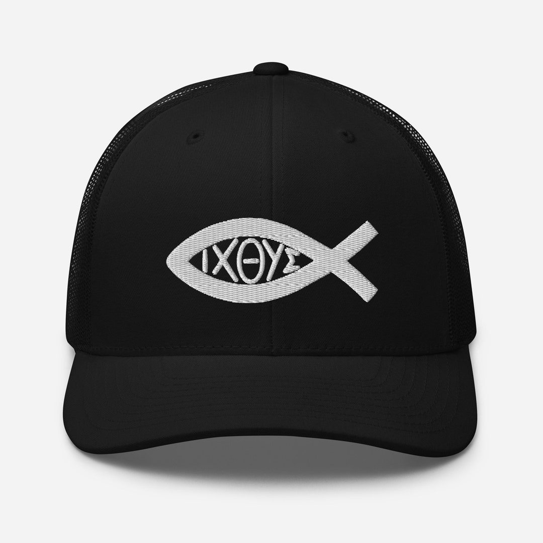 Jesus Fish Embroidered Trucker Hat, Christian Symbol Baseball Cap ...