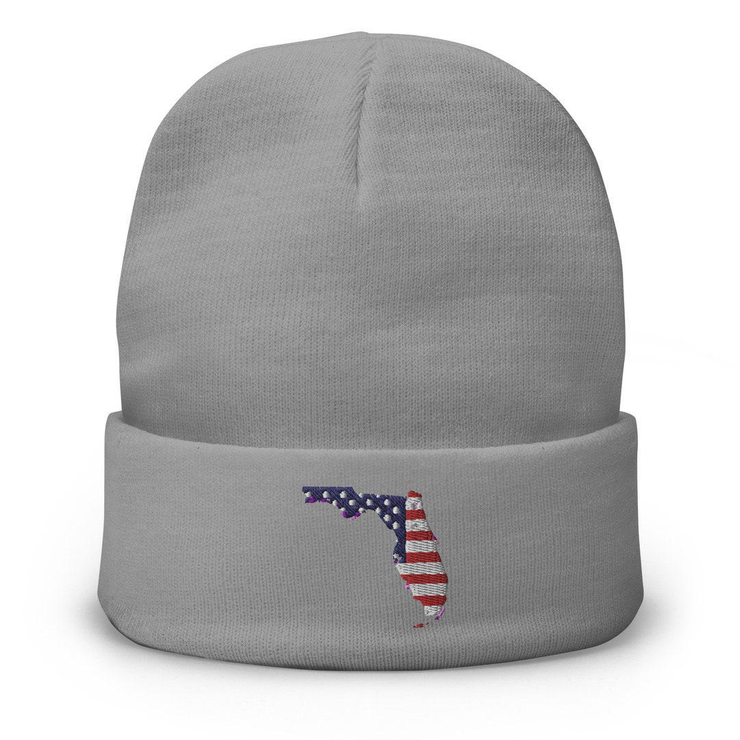Florida Map American Flag Florida Patriot Embroidered Cuffed Beanie ...