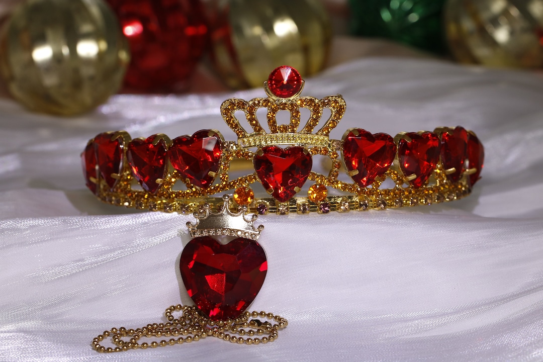 Evie Red Peach Heart Diamond Crown Necklace Princess Crown Rapunzel ...