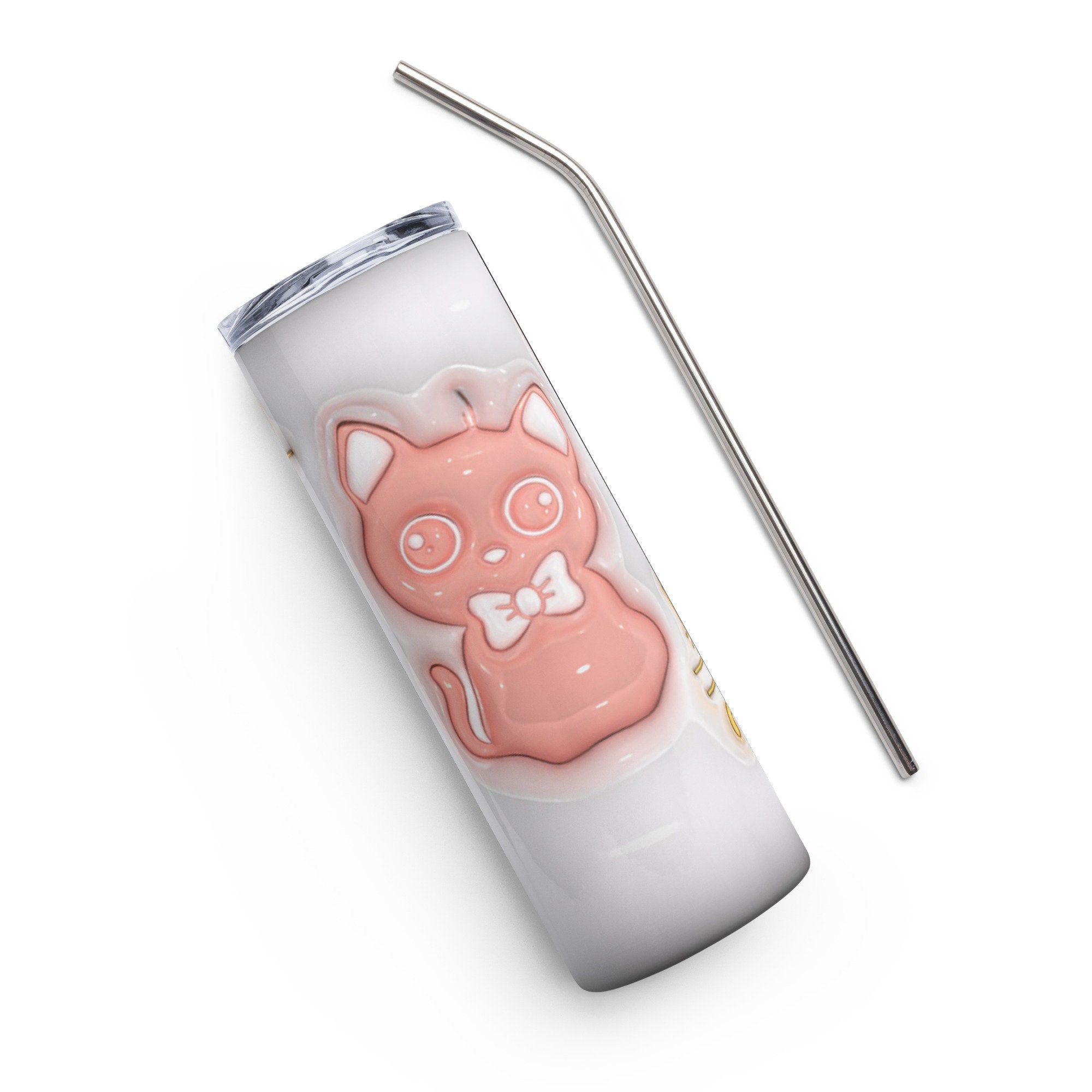 3D Cat Inflated Tumbler Wrap PNG - 3D Puff Cat 20oz Tumbler Sublimation ...