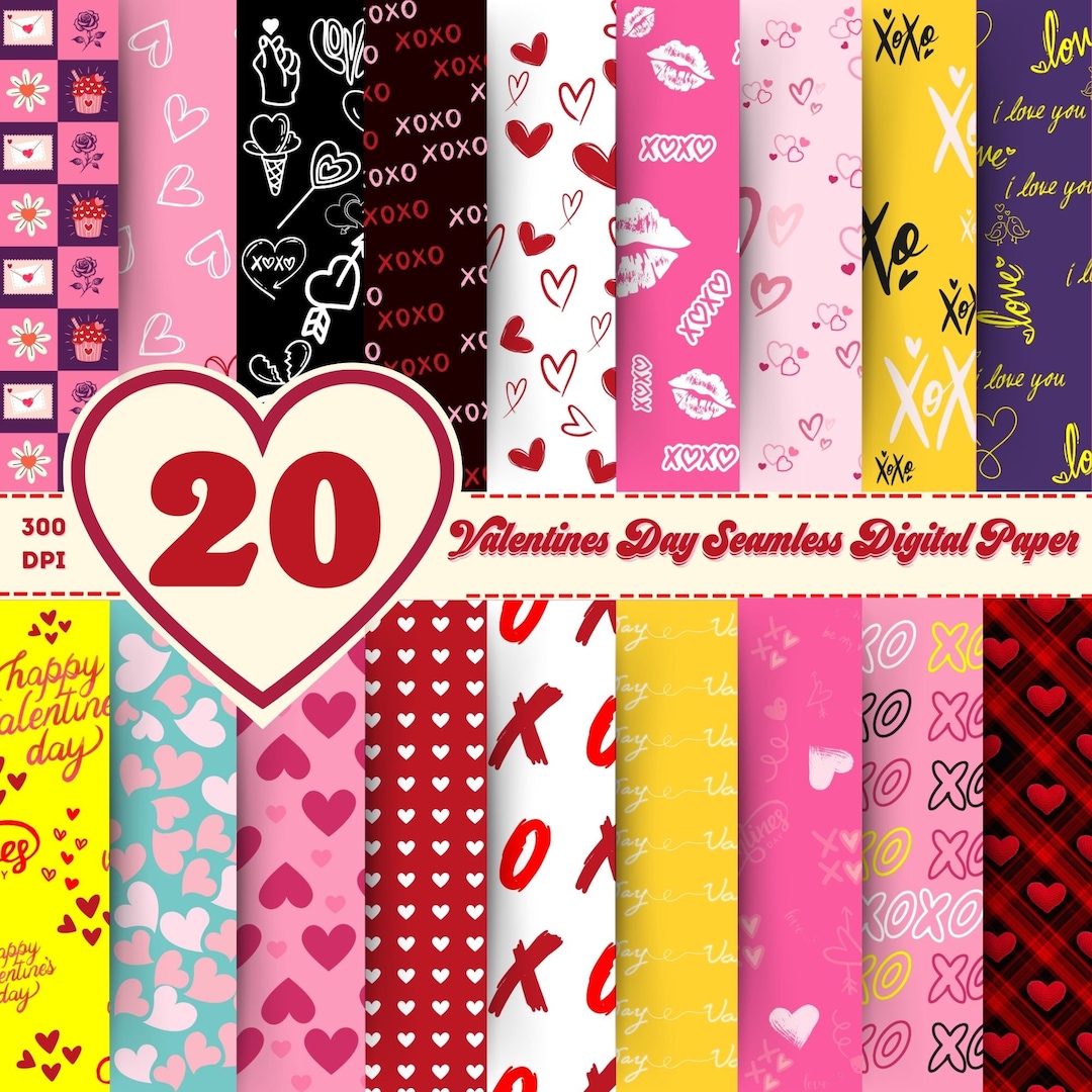 Valentine Digital Paper, Valentine's Day Scrapbook Papers, Hearts ...