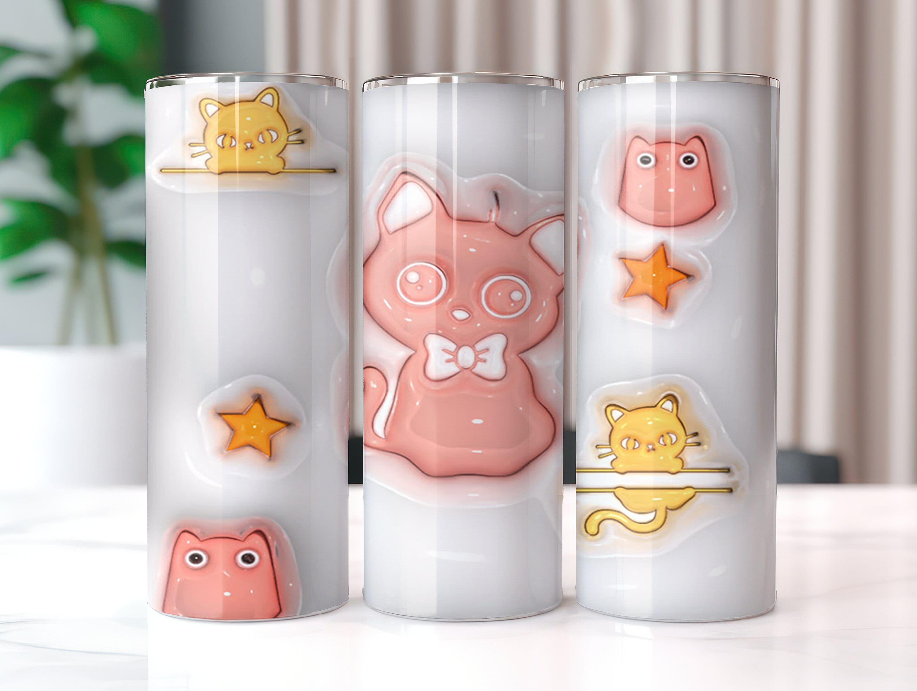 3D Cat Inflated Tumbler Wrap PNG - 3D Puff Cat 20oz Tumbler Sublimation ...