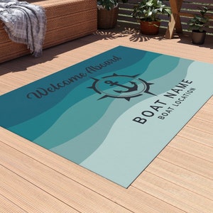Large Welcome Aboard Rug, Blue Anchor Rug for Boat, Lake House Rug - Etsy