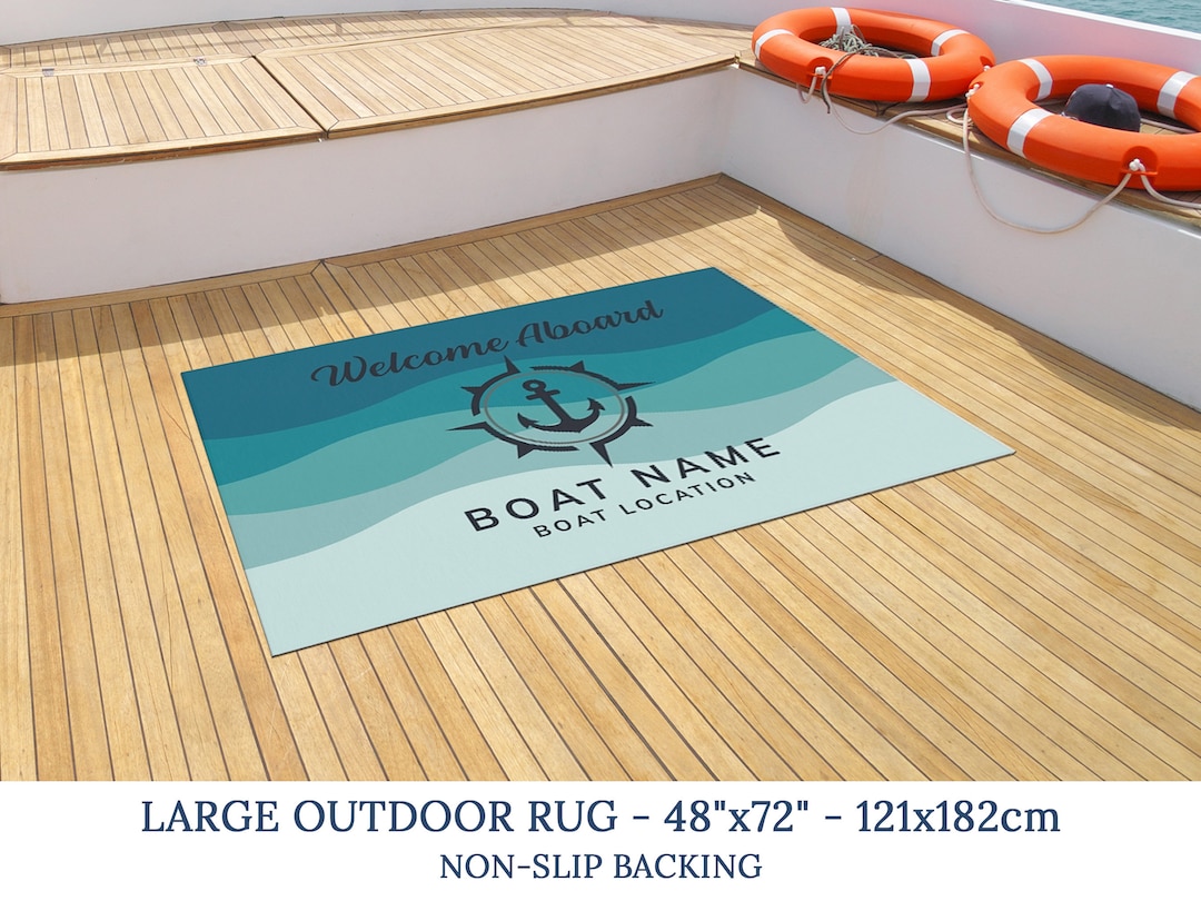 Large Welcome Aboard Rug, Blue Anchor Rug for Boat, Lake House Rug - Etsy