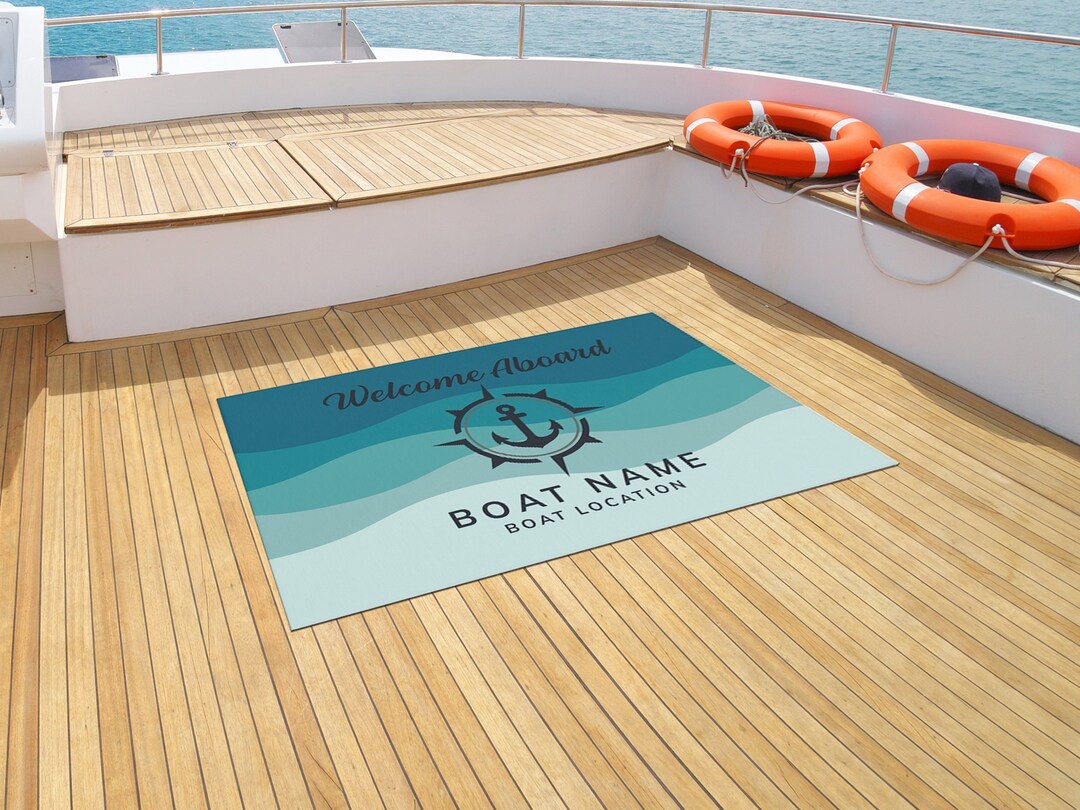 Large Welcome Aboard Rug Blue Anchor Rug for Boat Lake House - Etsy