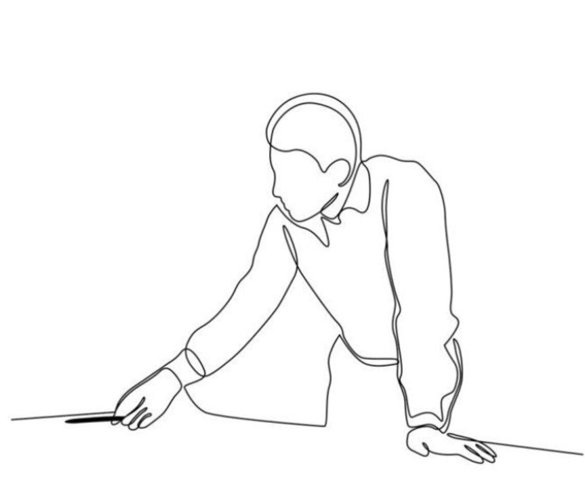 Continuous Line Drawing of Man Holding Pen Illustration. - Etsy