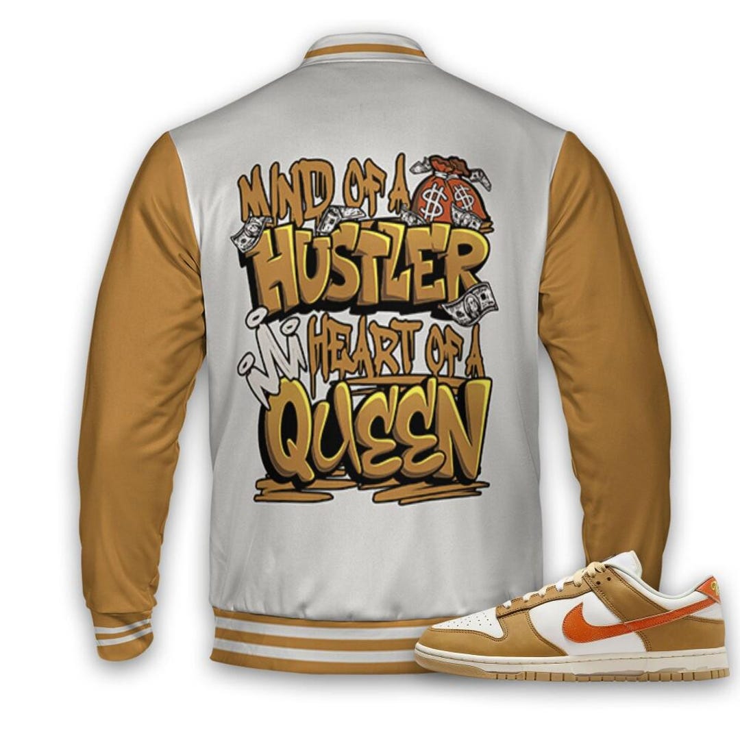 Dunk Low Retro Wheat Orange Unisex Varsity Jacket, Hustler Heart Queen ...