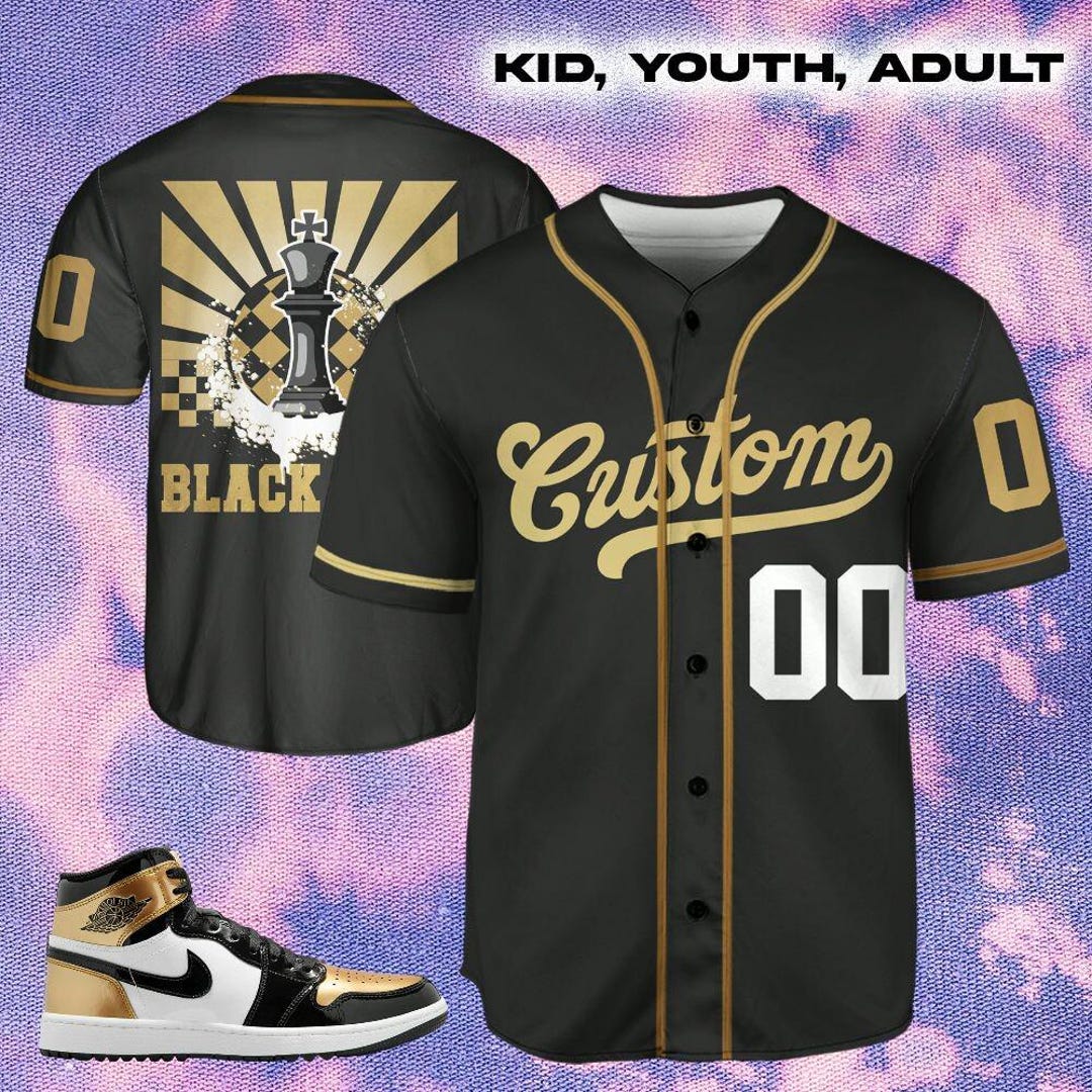 Black King Collection Jersey Custom AJ 1 High Golf Gold Toe ...