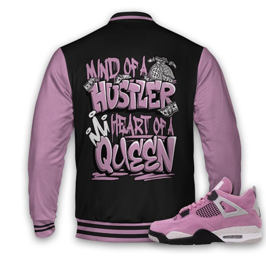 AJ 4 Orchid Neutral Grey Black White Unisex Varsity Jacket, Hustler ...