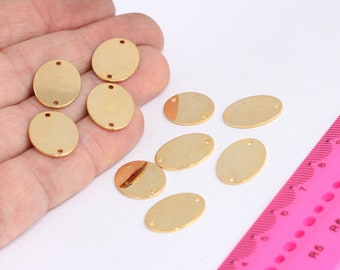 5 Pcs 14x18mm 24k Shiny Gold Oval Coins, Two Hole Disc, Oval Disc, Coin ...