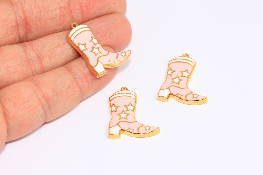 20x24mm 24k Shiny Gold Boot Charms, Light Pink Enamel Cowboy Boots ...
