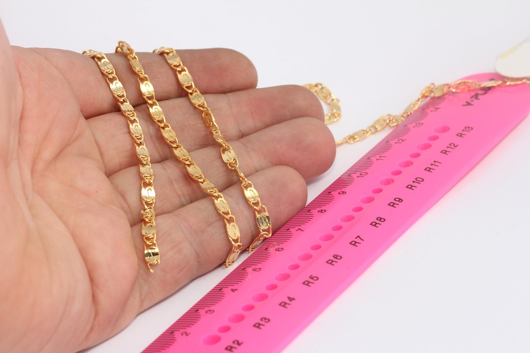 4x9mm 24k Shiny Gold Chain, Textured Gold Chains, Gold Necklace Chain ...