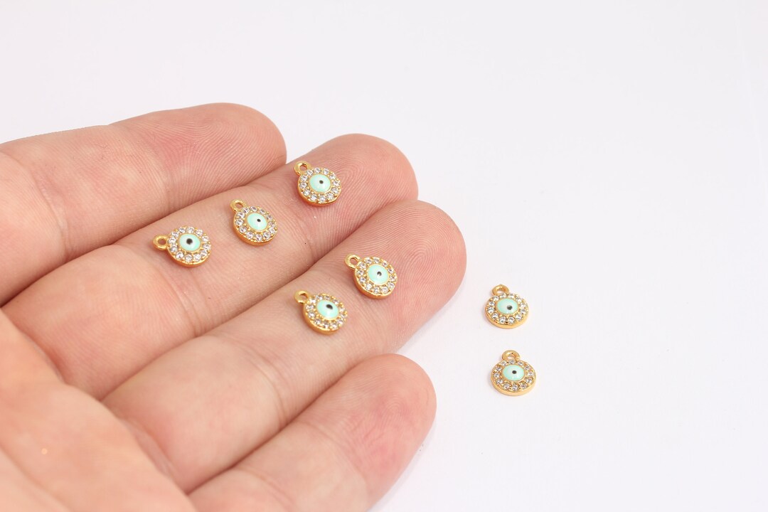 7x9mm 24k Shiny Gold Evil Eye Drop, Evil Eye Charms, Mini Evil Eye ...