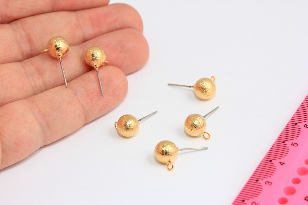 8mm 24k Shiny Gold Ball Ear Posts, Dainty Earring Post, Ball Stud ...