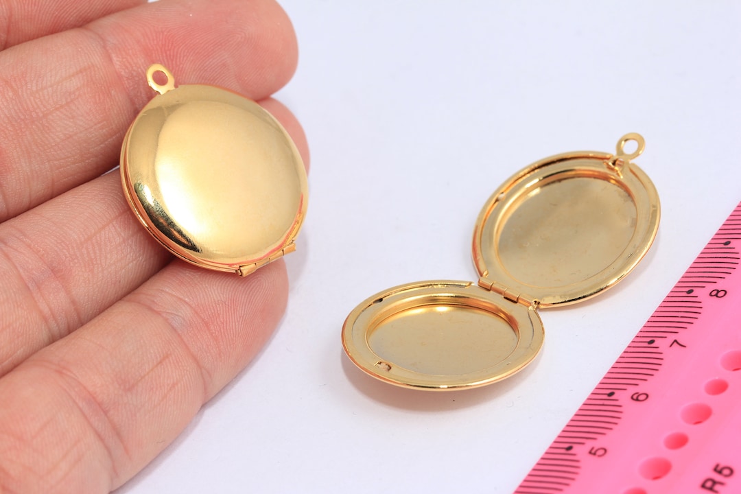 25mm 24k Shiny Gold Locket Frame, Engraving Vintage Locket, Openable ...