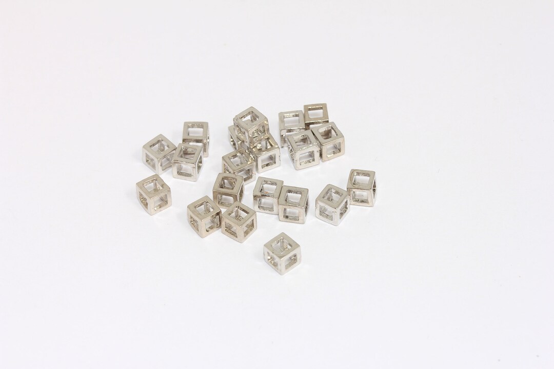 5mm Rhodium Plated Cube Charms, Cube Necklace, Open Cube Charms, 3D ...