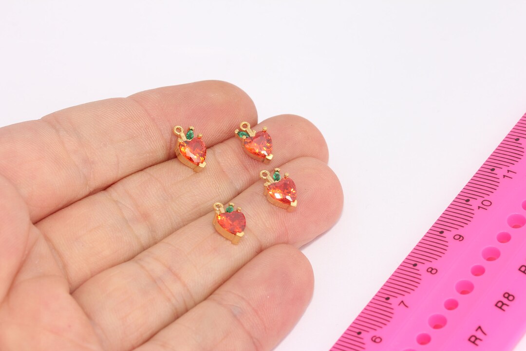 6,5x12mm 24k Shiny Gold Strawberry, CZ Strawberry Charms, Colorful Stone Charms, CZ Red ...
