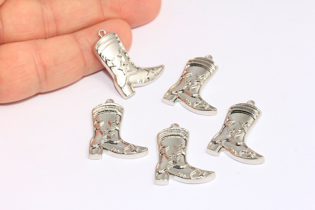 20x24mm Rhodium Plated Boot Charms, Cowboy Boots Charms, Boot Pendant ...