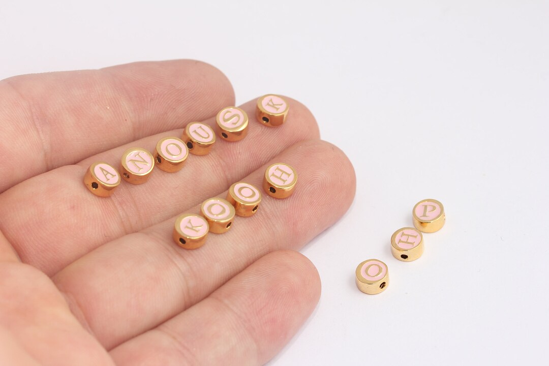 3.5x7mm 24k Shiny Gold Round Letters Pink Color Enamel - Etsy
