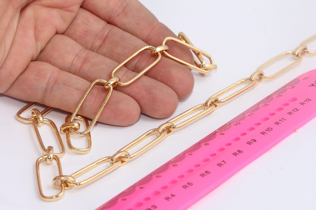 11x28mm 24k Shiny Gold Link Chain, Handmade Chain, Gold Cable Chain ...