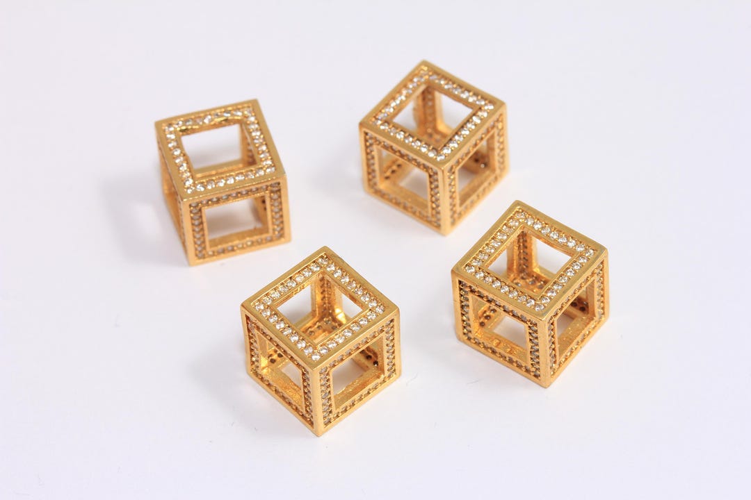 13mm 24k Shiny Gold Open Cube Charms, Micro Pave Cube Pendant, CZ Open ...