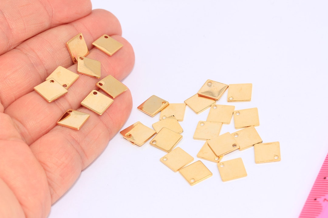 9mm 24k Shiny Gold Square Charms, Square Stamping Disc, Connector ...
